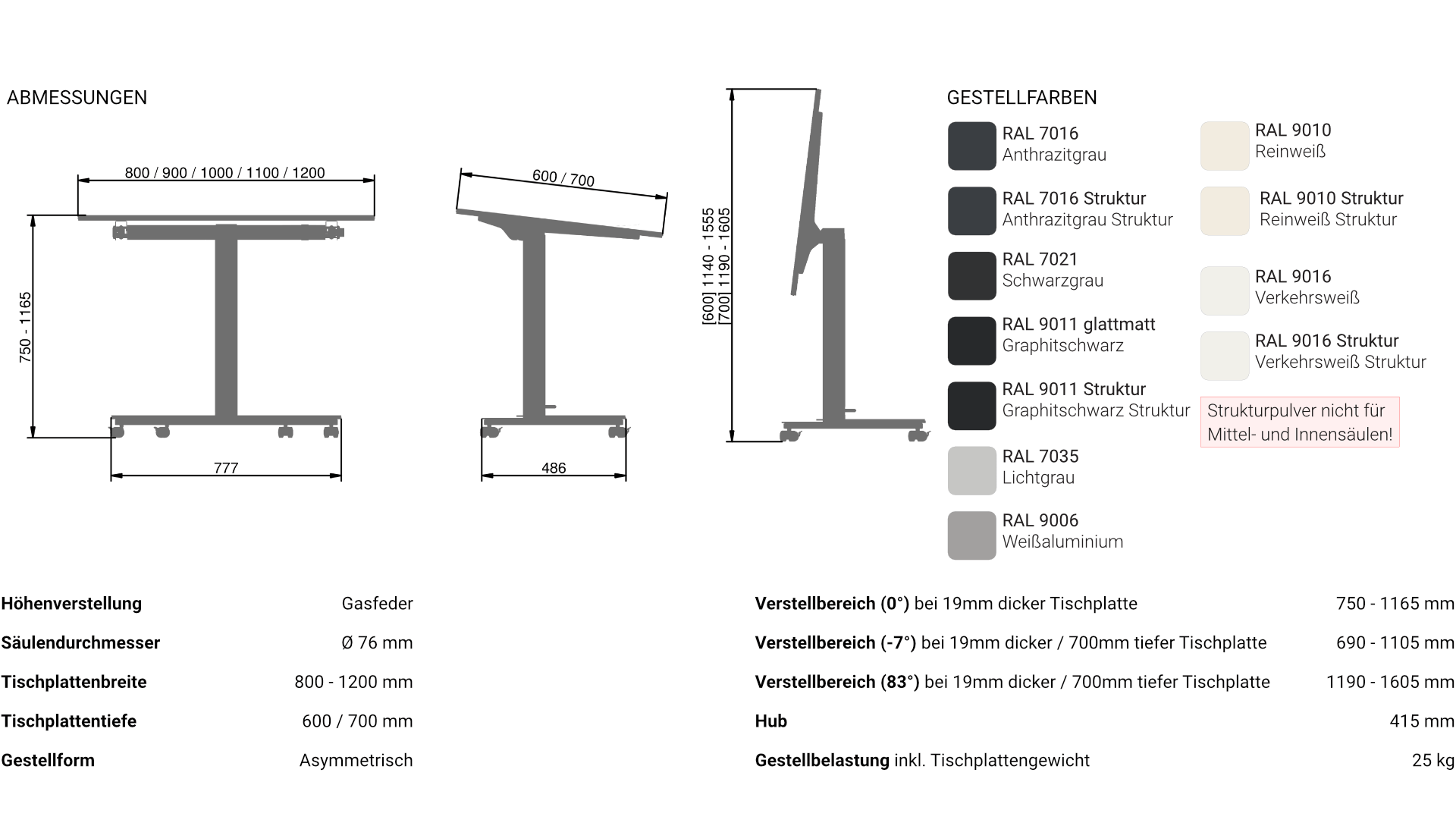 Veyhl: Agile One Tischgestell mobil, neigbar und höhenverstellbar